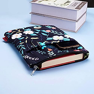 Book Sleeve Black Floral Book Protector , Book Covers for Paperbacks, Washable Fabric, Book Sleeves with Zipper, Medium 11 Inch X 8.7 Inch Book Lover Gifts