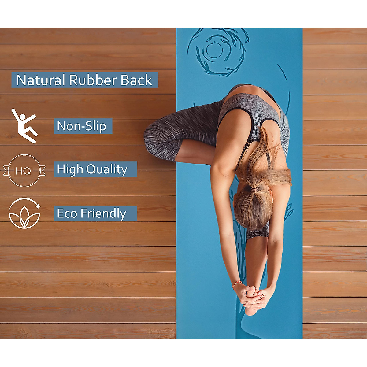 Pan Yoga Non Slip Yoga Mat with Carrying Strap – 100% Eco-friendly Pro Yoga Mat- Natural Rubber and PU - Organic Yoga Mat for Women, Large Yoga Mat for Men, (74" x 28" x 4mm Thick) (Sky Turquoise)