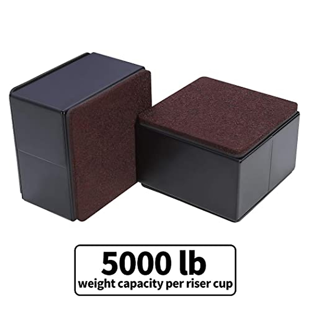 Ezprotekt 2 Inch Bed and Furniture Risers, Heavy Duty Square Sofa Table Couch Dresser Risers, Width 3.15"-Adds 2" Height, Supports 20,000 lbs - Protect Hardwood Floors from Scratches (Black, 4 Pack)