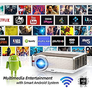 WIKISH Smart Wifi Bluetooth Projector 9000 Lumen,Home Cinema Projector 200 Inch Display with HDMI USB AV for Indoor Outdoor Movie DVD TV Box Laptop
