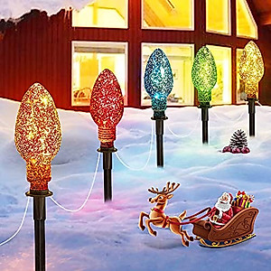 Christmas Pathway Lights Outdoor 2 Pack - 2* 6.5 Feet 5 LED Jumbo C9 Christmas Walkway Lights, Multicolor Christmas Bulb Pathway Lights, Christmas Decorations for Outdoor Yard Lawn Holiday Driveway