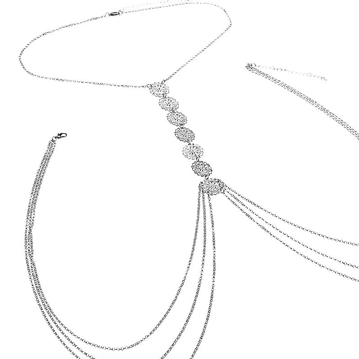 Vintage Fashion Simple Metal Chest Chain Carved Flower Plate Beach Bra Chain Back Chain Necklace Women's Party Holiday Jewelry (silvery)