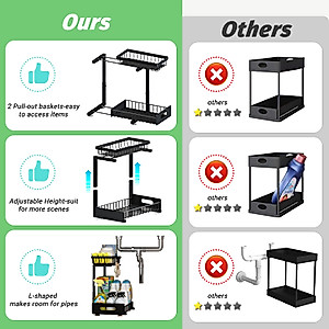 ilvvan Under Sink Organizer(10 Seconds Installation), 2 Packs 2 Tier Expandable Height (11" - 16") Under-Sink Organizers Slide out Pull out Organizer Shelf