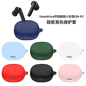 2 Pack DAYJOY Soft Rubber Silicone Protective Case Cover Compatible with Anker Soundcore Life P3 Earphone, Protective Skin Sleeve with Key Chain for Soundcore Life P3 (Sky Blue+Green)
