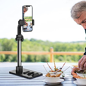 PEPPER JOBS Cell Phone Stand Adjustable Height & Angle Phone Holder Phone Stand for Desk Cell Phone Clip Stand Holder Two-in-one Live Streaming Stand Compatible with 3.5"-6.7" Device
