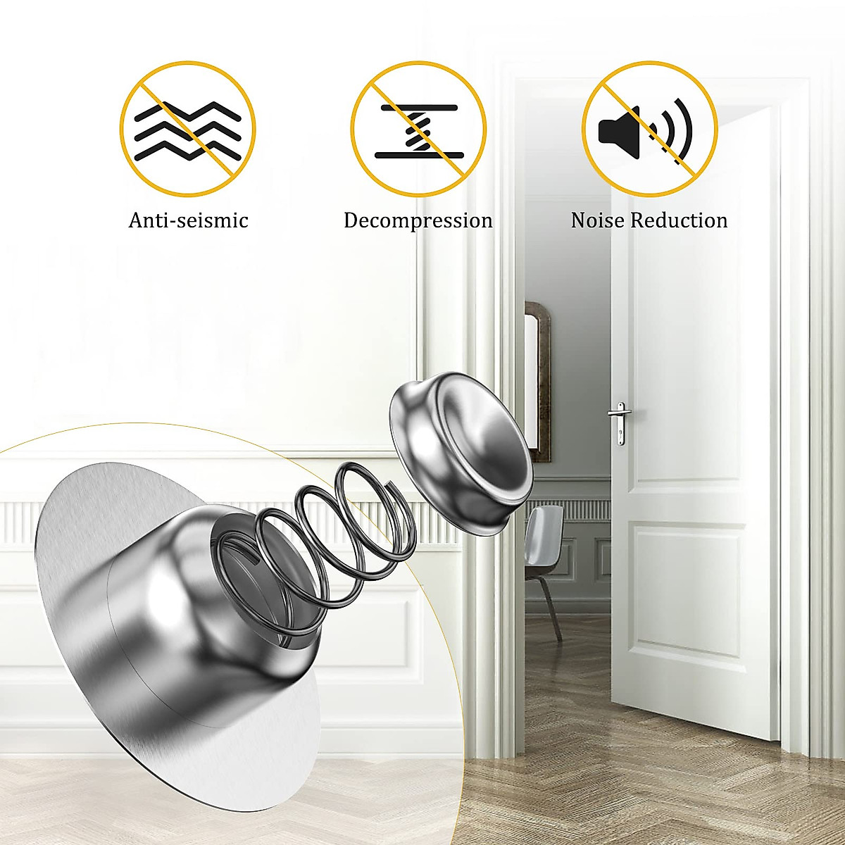 Door Stopper, Wedama Stainless Steel Magnetic Door Stop, 1 Pack Heavy Duty Door Catch Holder, Wall&Floor Mounted Door Open Holder with Adhesive Tapes for No Drilling, Screws for Stronger Mount-Silver