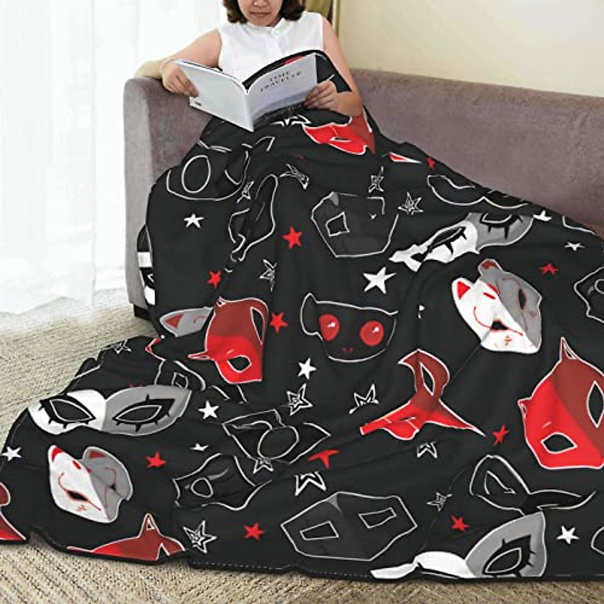 Ultra-Soft Micro Fleece Flannel Throw Blankets,Lightweight Air Conditioning All Season Fuzzy Plush Blanket Persona 5 Masks Pattern for Bed/Couch/Sofa/Chair/Dorm/Travel 50"X40"
