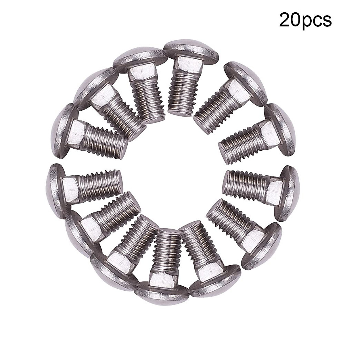Yinpecly 20Pcs Carriage Bolts M8×16mm Round Head Square Neck Bolt Fasteners 304 Stainless Steel 1.25mm Pitch Silver Tone