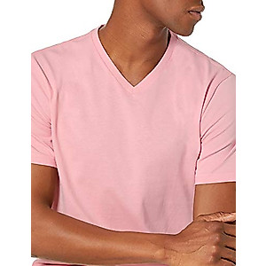 Amazon Essentials Men's Slim-Fit Short-Sleeve V-Neck T-Shirt, Pack of 2, Light Pink/White, Large