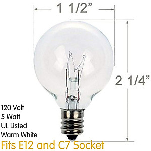 Brightown G40 Replacement Light Bulbs, Clear Globe Bulbs Replacement for Outdoor String Light, E12 Candelabra Base, Incandescent Round Bulbs for Patio Cafe Bistro Decor, 5W 120V, Warm White, 25 Pack