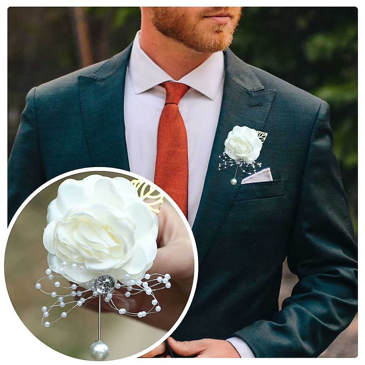 XAN Bridesmaid Wrist Flower Corsage Bride Silk Wrist Flower, with Artificial Pearl Bead Elastic Bracelet Wristband Gold Leaf, Used for Wedding Ball Hand Flower Decoration (Burgundy Combination)