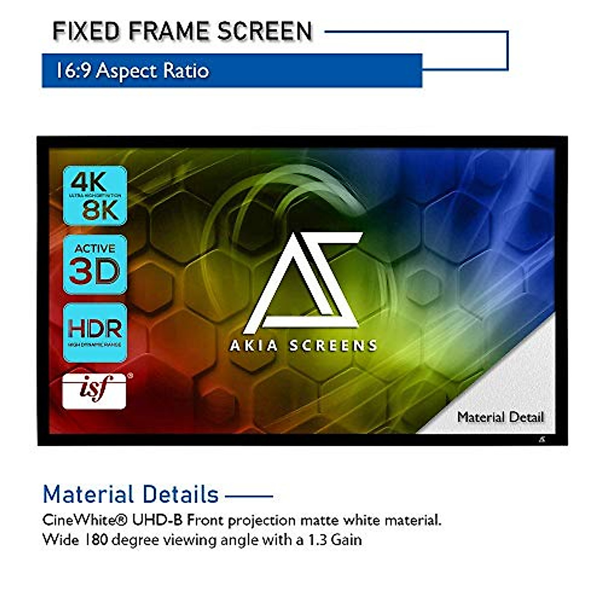 Akia Screens Fixed Frame Projector Screen 135inch 16:9 8K 4K Ultra HD 3D Ready Wall Mount CINEWHITE UHD-B 135" Projection Screen for Indoor Movie Video Home Theater Cinema Office AK-FF135WH2