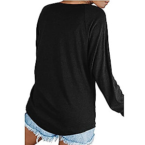 Black Shirts for Women Long Sleeve Crew Neck Loose Fit Tops XL