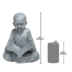 Design Toscano Baby Boy Studying The Five Precepts Asian Decor Garden Statue, 9 inches wide, 12 inches tall, Cast Stone Resin, Gray Stone Finish