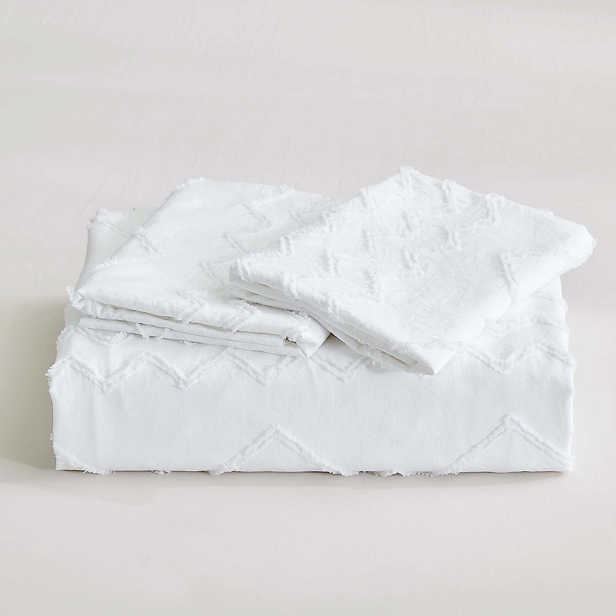 Melingo White Duvet Covers Tufted Duvet Cover Queen Size, Soft and Lightweight Duvet Covers Set for All Seasons, 3 Pieces Boho Embroidery Shabby Chic Bedding Set