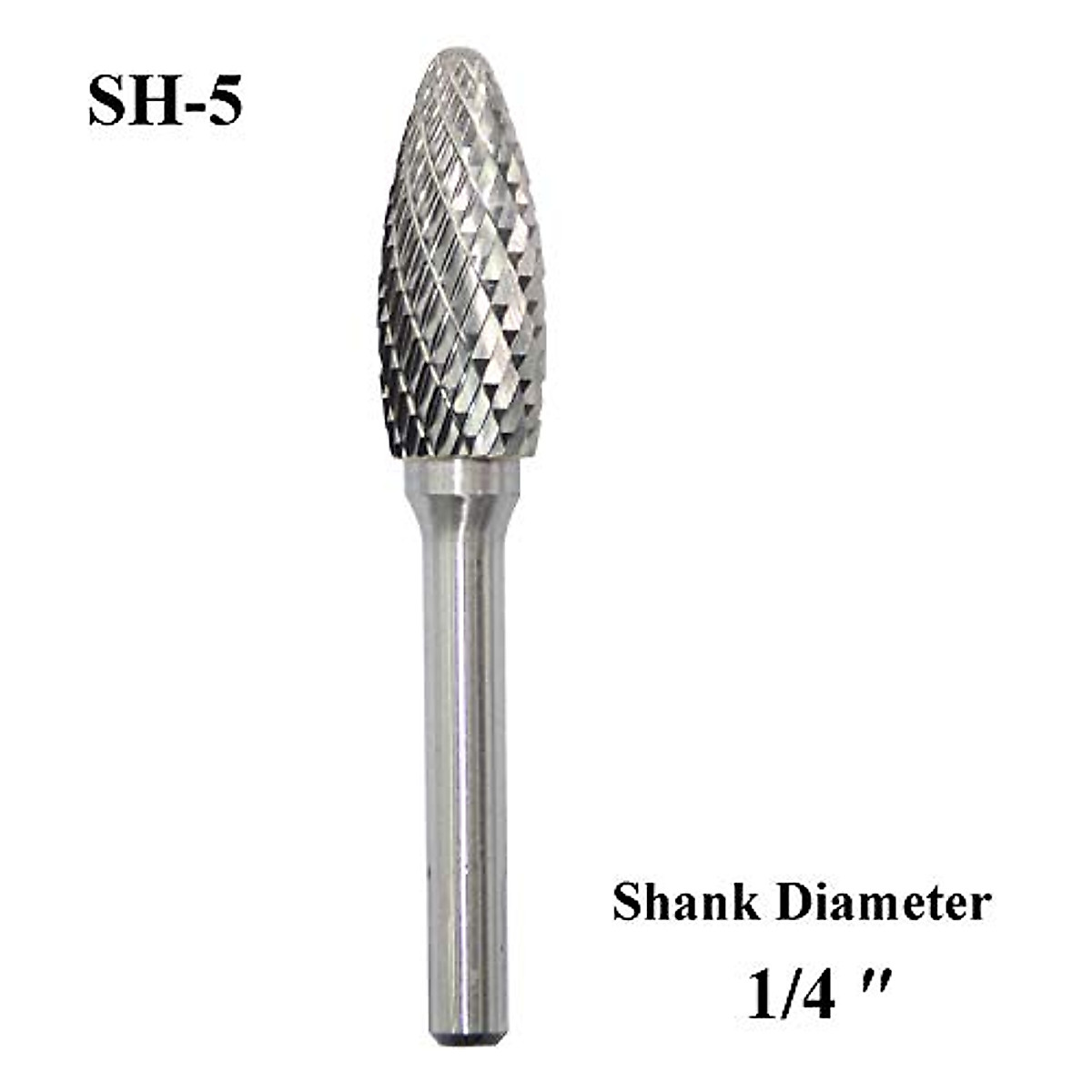 SH-5 Tungsten Carbide Burr Rotary File Flame Shape Double Cut with 1/4''Shank for Die Grinder Drill Bit