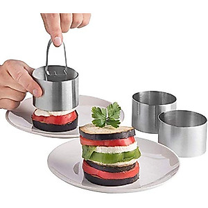 Round Cake Rings Cake Molds Set of 8, Stainless Steel Mousse and Pastry Mini Baking Ring Mold, Food Rings Dessert Rings Set Including 8 Rings & 8 Food Presses,3.15"x1.57"