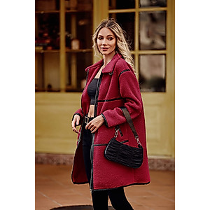 PRETTYGARDEN Women's Full Zip Fleece Jacket Long Sleeve Lapel Warm Winter Sherpa Coat With Pockets (Jujube Red,Large)
