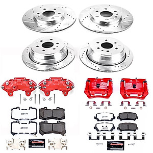 Power Stop KC7228-36 Z36 Truck & Tow Front and Rear Caliper Kit-Drilled/Slotted Rotors, Brake Pads & Calipers