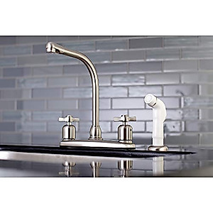 Kingston Brass FB718ZX Millennium 8-Inch Center Set Kitchen Faucet with Plastic Sprayer, Brushed Nickel