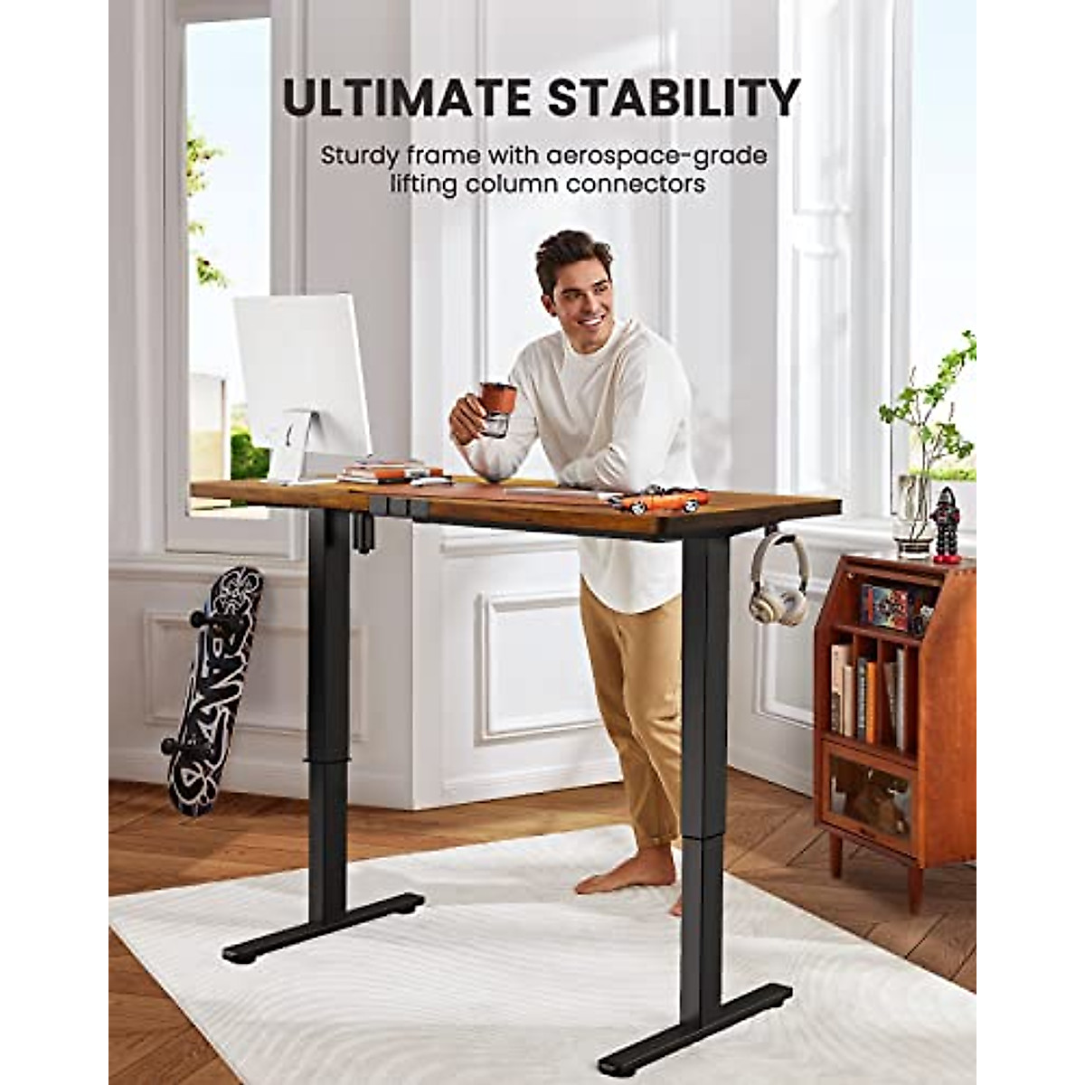 ErGear Electric Standing Desk with Drawer, Adjustable Height Sit Stand Up Desk, Home Office Desk Computer Workstation, 55x28 Inches, Vintage Brown