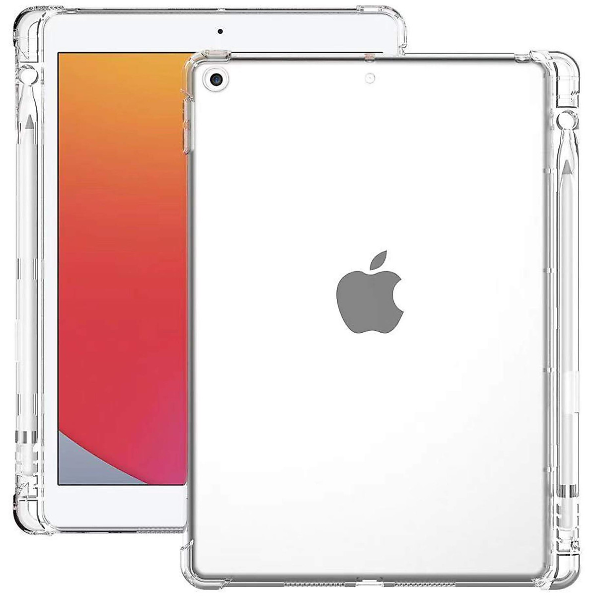 SFFINE Clear Case for New iPad 10.2 7th/8th/9th Generation 2021/2020/2019 with Pencil Holder, Shockproof Thin Slim Transparent Flexible TPU Gel Silicon Back Cover Protective Shell Fit iPad 10.2 Inch