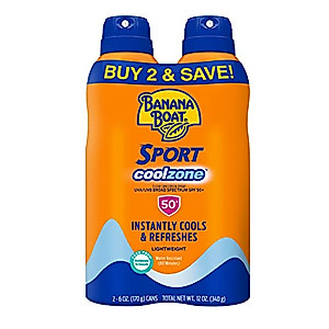 Banana Boat Sport Cool Zone SPF 50 Sunscreen Spray Twin Pack | Sport Sunscreen Spray SPF 50, Clear Sunscreen Spray, Banana Boat Sunscreen Spray SPF 50, Oxybenzone Free Sunscreen Pack, 6oz each