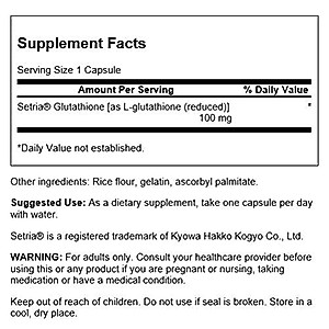 Swanson Amino Acid L-Glutathione 100 Milligrams 100 Capsules 4 Pack