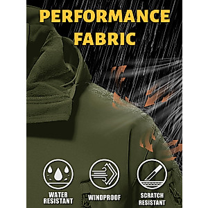 TACVASEN Men Winter Waterproof Snowboard Softshell Parka Jacket Tactical Hoodie Rain Jackets Fleece Lined Mutil-pockets Ski Coats Army Green M