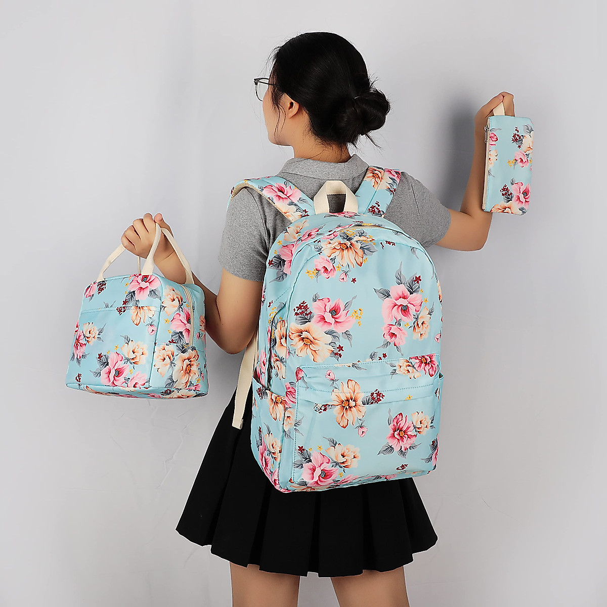 Bluboon School Backpack Set Girls Womens Laptop Bookbag Casual Daypack Fits 15 inch Laptop with Lunch Tote Bag and Pencil Bag