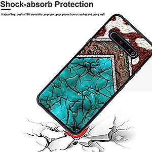 pambea limber Compatible with LG V60 ThinQ 5G Case, Western Cowhide Turquoise and Brown Animal Print Graphic Design for LG Case Men Women,Soft Silicone Trendy Case for LG