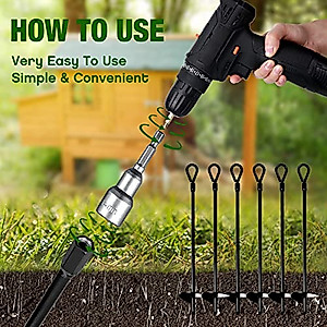 Tondiamo 18 Inch Long Ground Anchor Kit, 3 Inch Wide Helix, Heavy Duty Earth Augers Solid Steel Shaft with Drill Bit for Tents, Swing Sets, Securing Animals, Canopies, Trampoline, Sheds (Black, 6 Pcs)