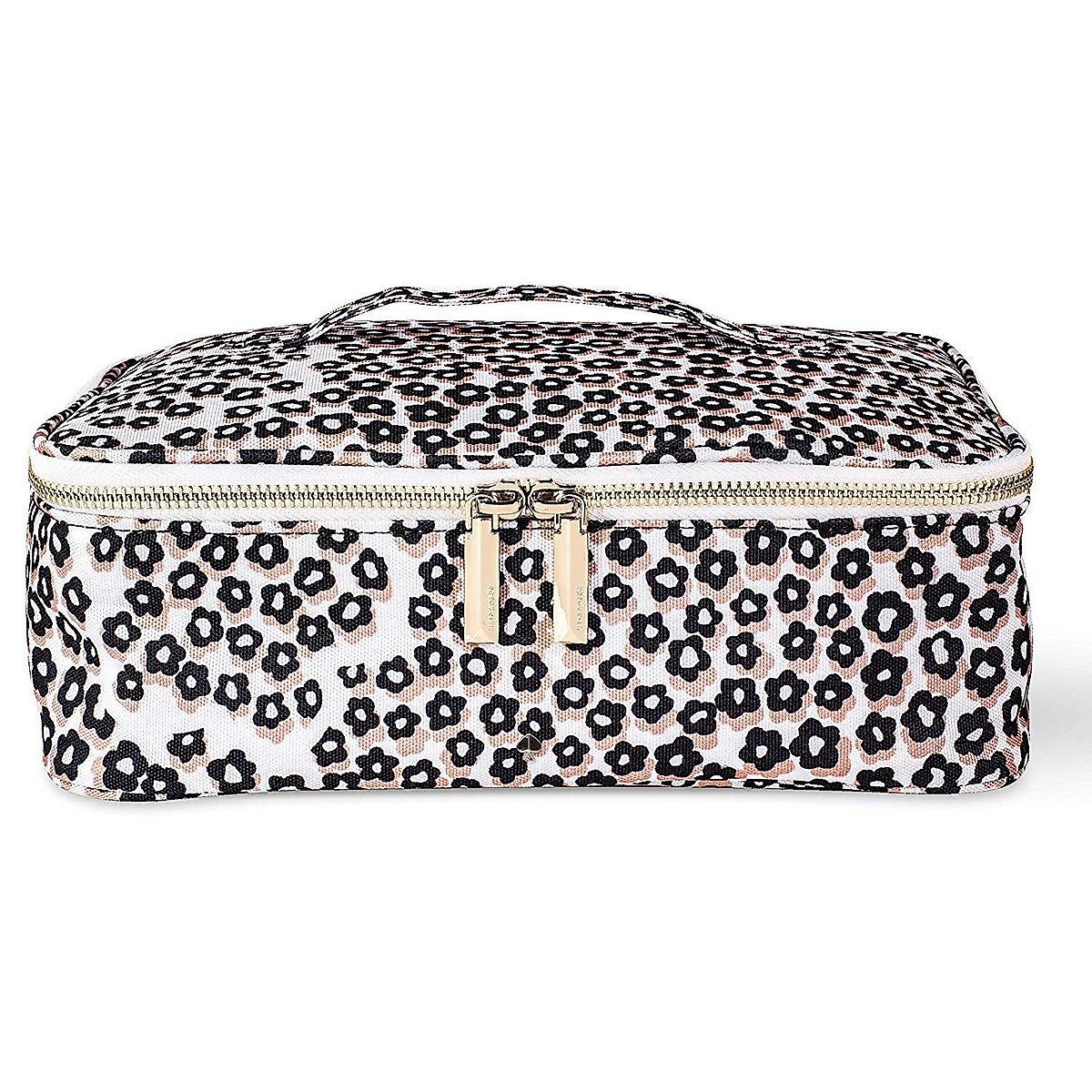 kate spade new york Insulated Lunch Carrier Bag for Women, Travel Makeup Bag, Leopard Floral Toiletry Bag with Double Zipper Close and Top Handle, Flair Flora