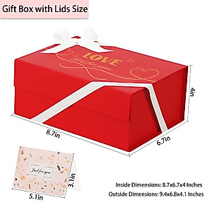 CHARMGIFTBOX Large Gift Box with Lids for Presents, 8.7x6.7x4 Inches Collapsible Red Gift Boxes with Magnetic Closure Ribbon and Card for Valentine's Day Birthday Bridesmaid Boxes