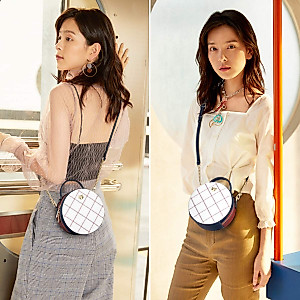 Split Cow Leather Women's Leather Round Crossbody Bags Female Cowhide Small England Style Circular Handbag Lady Shoulder Bags (white)