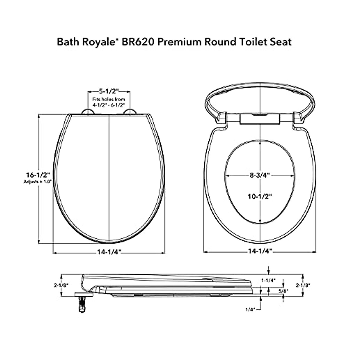 Round Toilet Seat BR620-00 White, Soft Close, Stain-Resistant and Easy to Clean, Fits All Toilet Brands; Premium Series by Bath Royale