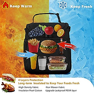 UYLIA Lunch Box for Men,Insulated Lunch Bag Women with Adjustable Shoulder Strap, Cooler Bag with Drinks Holder for Adult Work Picnic Beach Workout (Black, Medium)