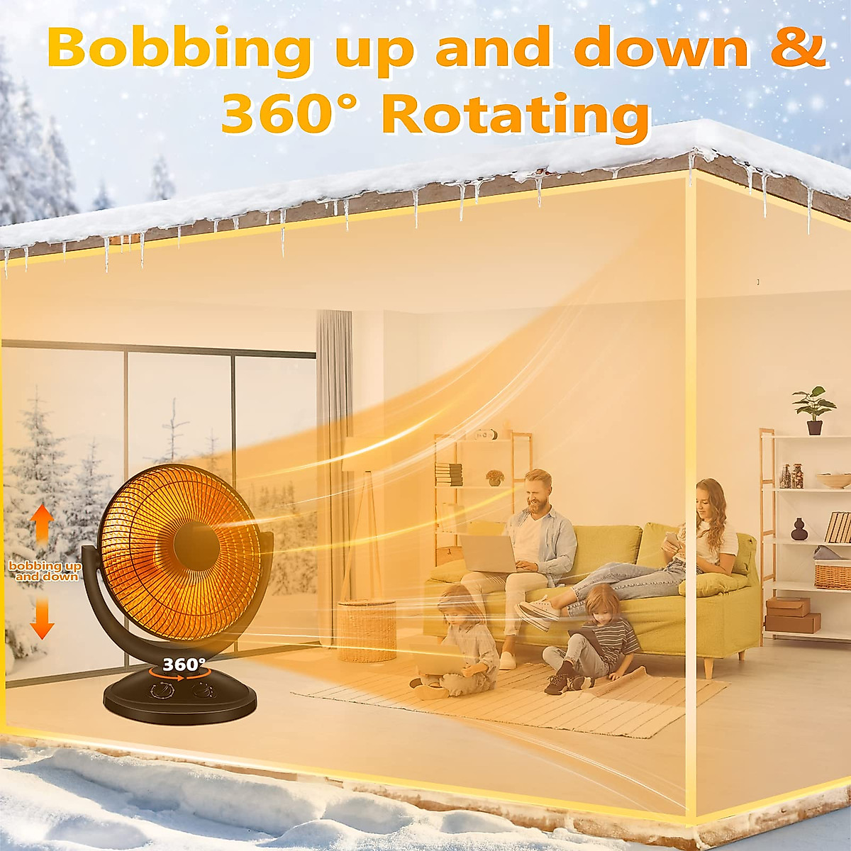 Antarctic Star Space Heater, Portable Heater Electric Ceramic Small Heater Indoor Use Oscillating Radiant Dish Heater Overheat Protection Quiet with Adjustable Tilt for Home or Office, 800W Black