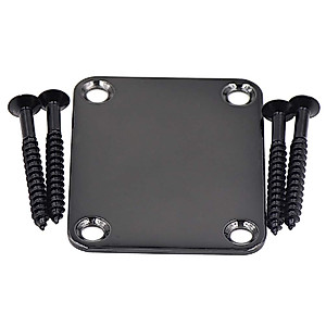 DISENS Bass Guitar Neck Plate with Mounting Screws,Replacement Metal Neckplate 4 Holes Neck Joint Board for Electric Guitar (Silver)