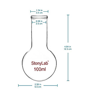 StonyLab Glass 100 ml Long Neck Round Bottom Flask, Borosilicate Glass Heavy Wall Round Bottom Boiling Flask RBF with Long Neck, 100ml