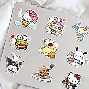 100Pcs Cute Stickers Pack Hello Kitty Stickers MyMelody&Kurom Stickers Cinnamoroll Pompompurin Keroppi Pochaco Stickers Decals Assorteds Kawaii Sticker Gifts for Kids Teens Girls Adults