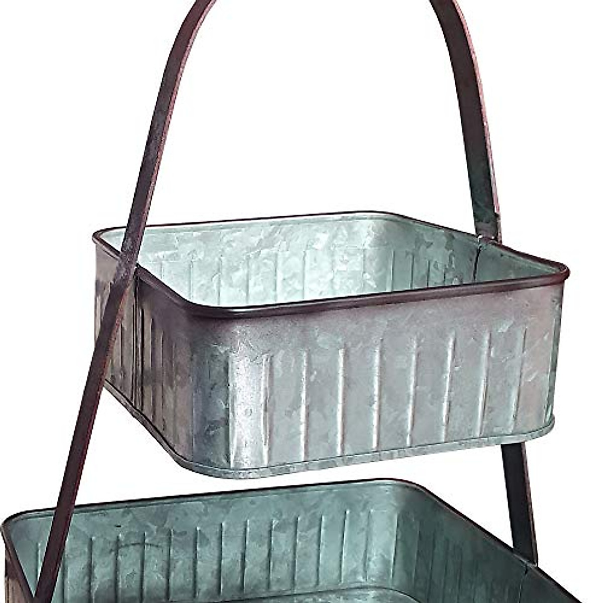 Colonial Tin Works Rustic Industrial Farmhouse Chic Two Tiered Corrugated Square Tray,Grey (Galvanized Grey)