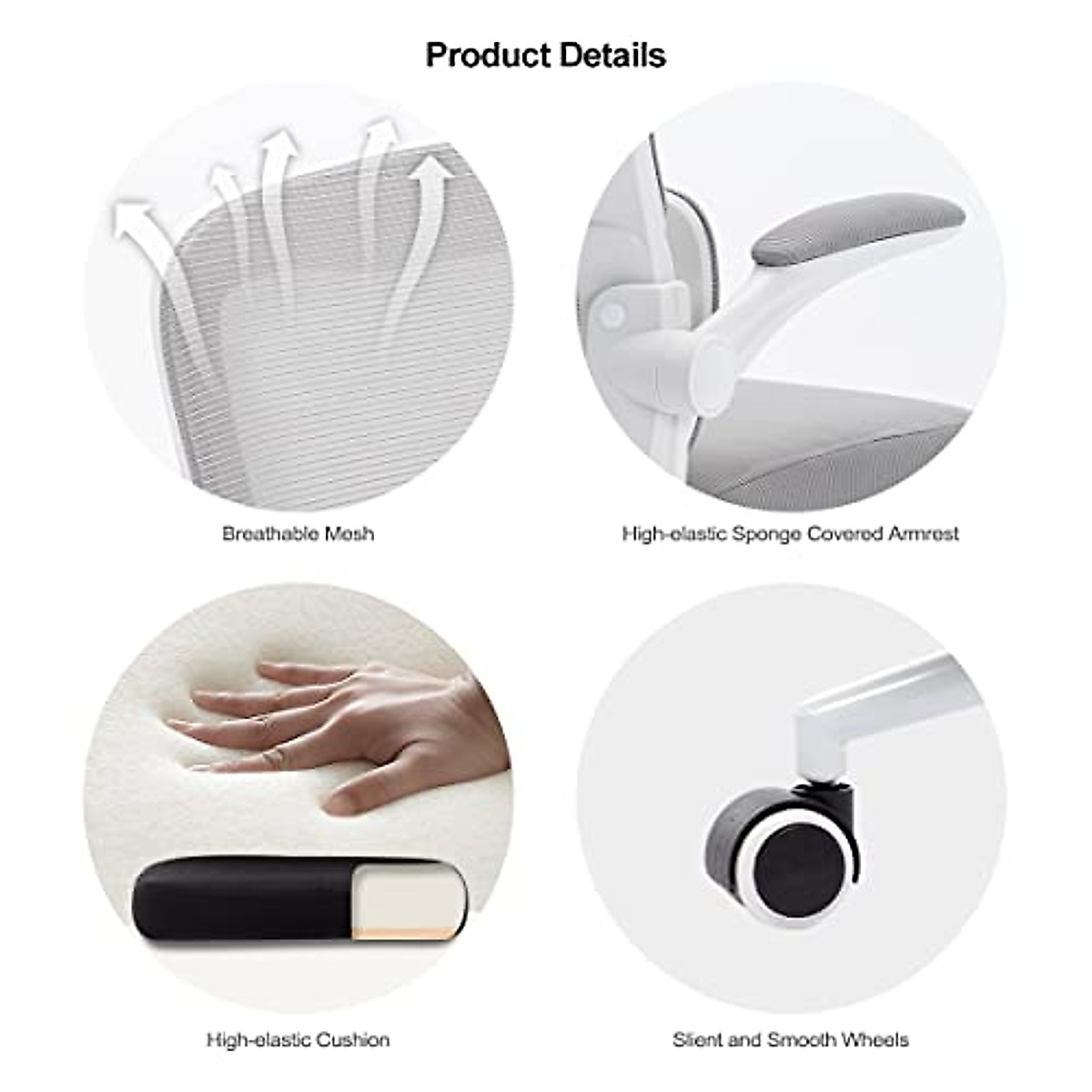 BRTHORY Office Chair Height-Adjustable Ergonomic Desk Chair with Self-Adjustable Lumbar Support, Breathable Mesh Computer Chair High Back Swivel Task Chair with Flip-up Armrests - Grey