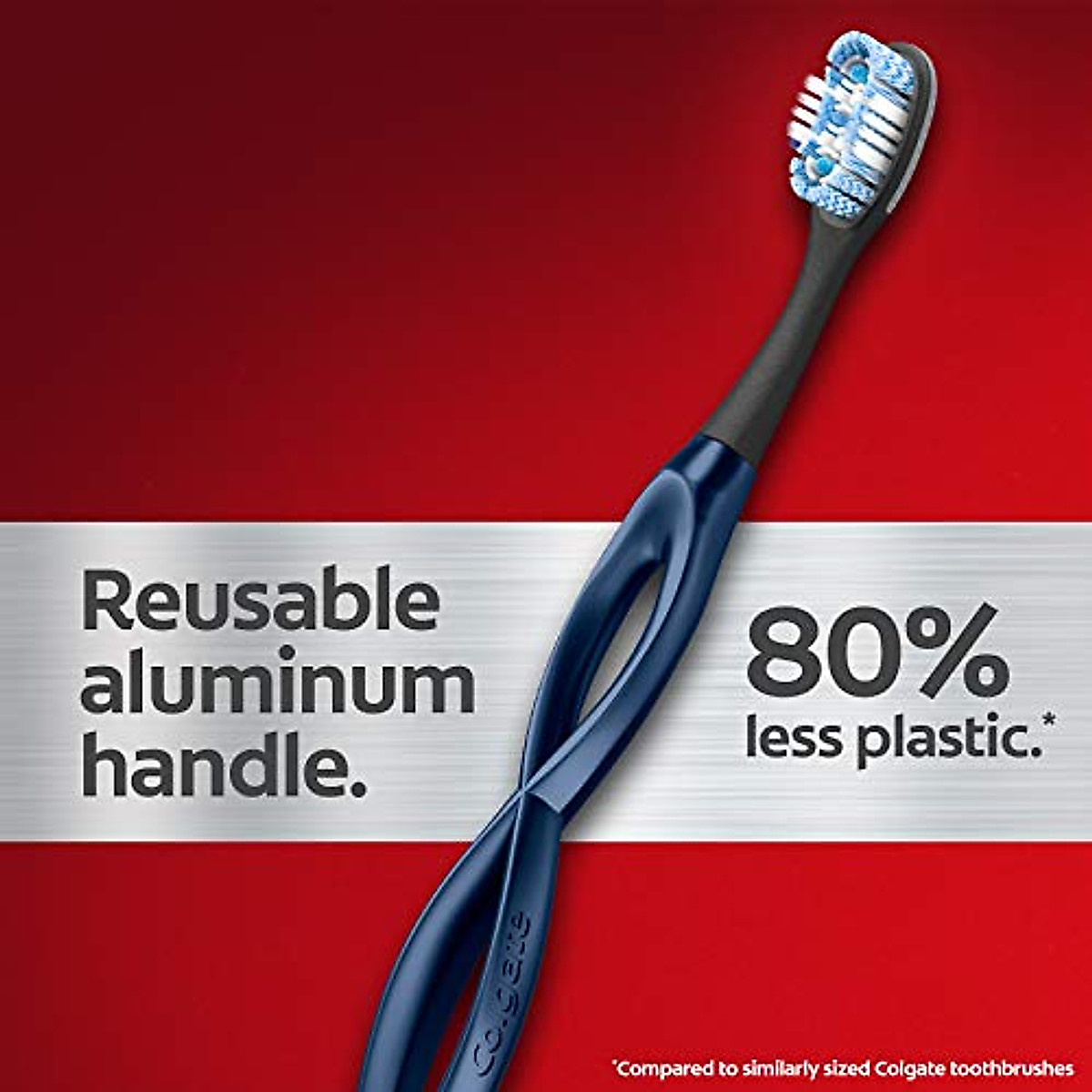 Colgate Keep Soft Manual Toothbrush for Adults with 2 Whitening Brush Heads, Navy