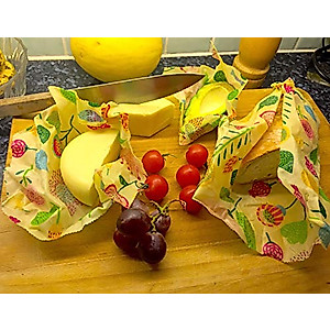 Reusable Beeswax Food Wrap (Set of 3) Eco friendly sustainable organic biodegradable cotton sheets bees wax wraps | Great safe storage keeps produce fresher | Sandwich wrap |Plastic Free zero waste