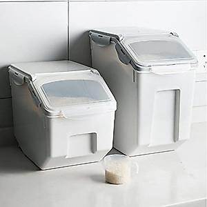 ACGrade Rice Container, Rice Dispenser Container, Clamshell Rice Container, 10kg/15kg Rice Container, Kitchen Container Barrel, Rice Storage Container Plastic, for Whole Grains, Gray, 10.6x13x9in