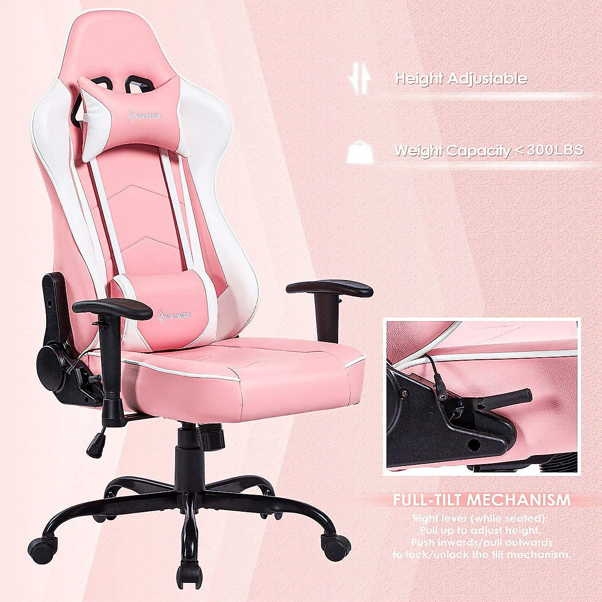 Blue Whale Massage Gaming Chair for Adults, 350LBS Office Chair with Retractable Footrest, Adjustable Armrest, Classic PU Leather Big and Tall Ergonomic Computer Chair