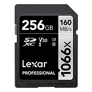 Lexar Professional 1066x 256GB SDXC UHS-I Memory Card SILVER Series, C10, U3, V30, Full-HD & 4K Video, Up To 160MB/s Read, for DSLR and Mirrorless Cameras (LSD1066256G-BNNNU)