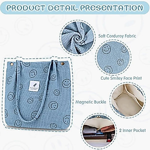 Cessfle Preppy Cute Face Tote Bag, Corduroy Tote Bag Aesthetic Cute Tote Bags Handbag Shoulder Bags Trendy Stuff