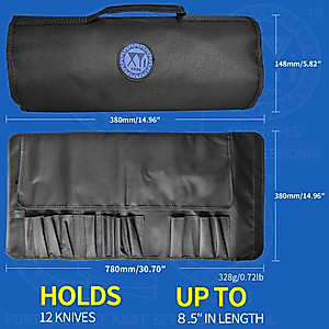 XYJ Kithcen Knife Roll Bag (13 slots) Holds 12pcs Knives and Sharpener Rod Chef Cooking Portable Durable Storage Pockets Black Roll Bag Carry Case Bag (Knives Not Included)